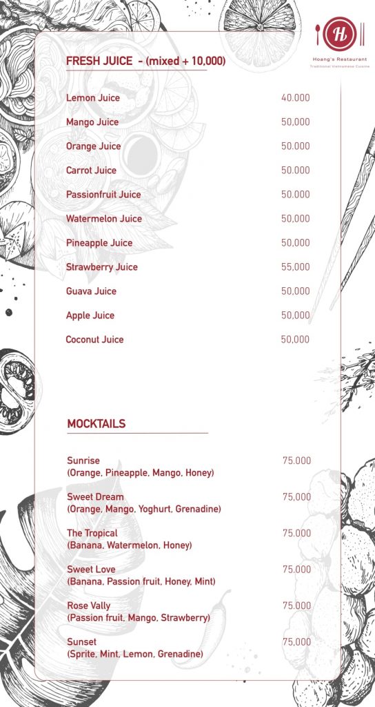 Drink menu